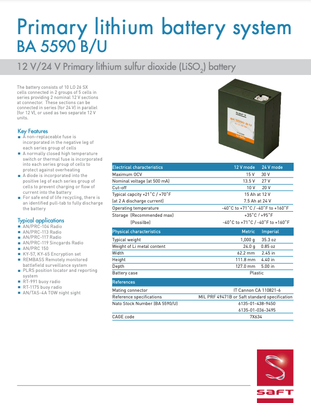 Saft BA-5590 B/U - BA-5590/U Battery – RocketDistributing.com