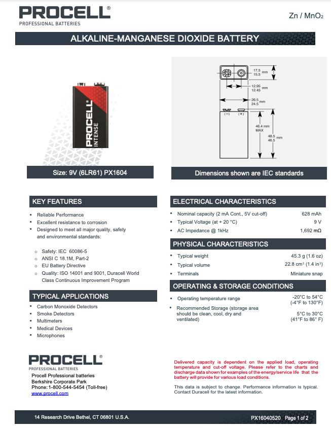 Duracell ® Procell ® Intense Power 9V Alkaline Battery PX1604 (72 Piec – RocketDistributing.com
