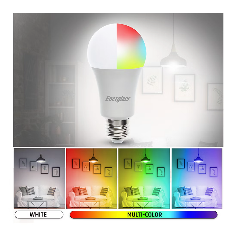 Energizer Connect Light Bulb Smart Wi-Fi A19 LED White and Multi-Color ...