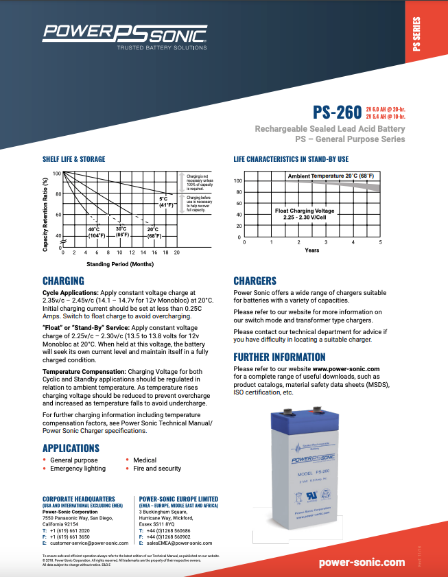 Power Sonic PS-260 Battery - 2 Volt 6 Amp Hour – RocketDistributing.com