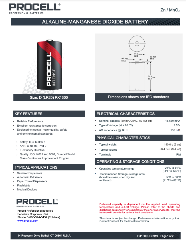 Duracell ® Procell ® Intense Power D Alkaline Battery PX1300 (72 Piece ...